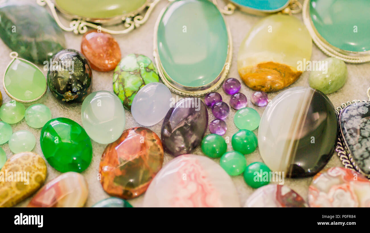 assorted colorful gemstone cabochon. geology and mineral background ...