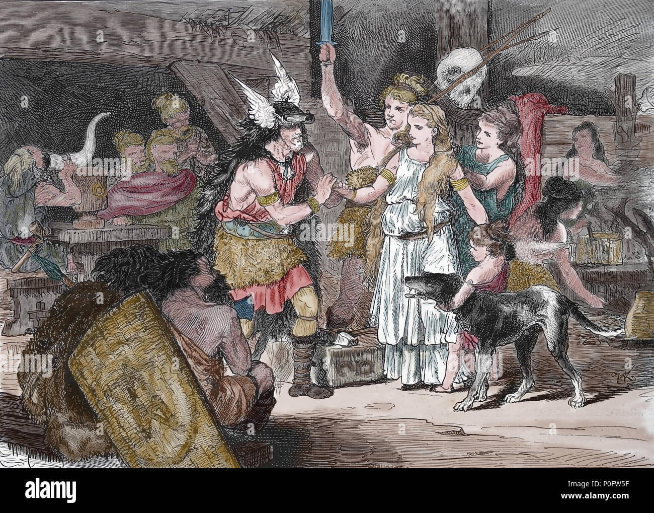 Wedding in the old Germania. Engraving of "Germania", 1882 Stock Photo ...