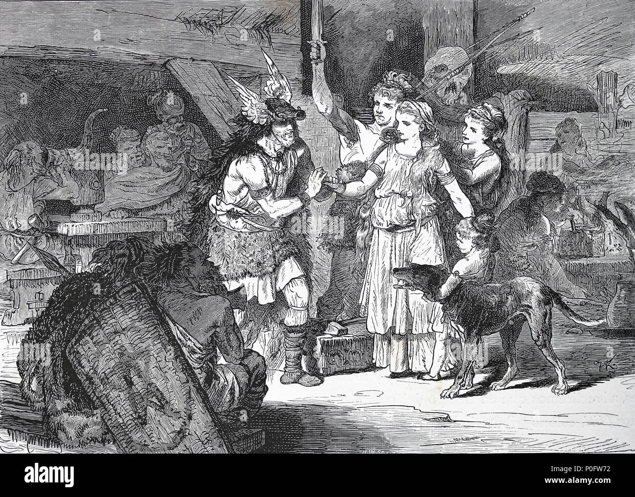 Wedding in the old Germania. Engraving of "Germania", 1882 Stock Photo ...