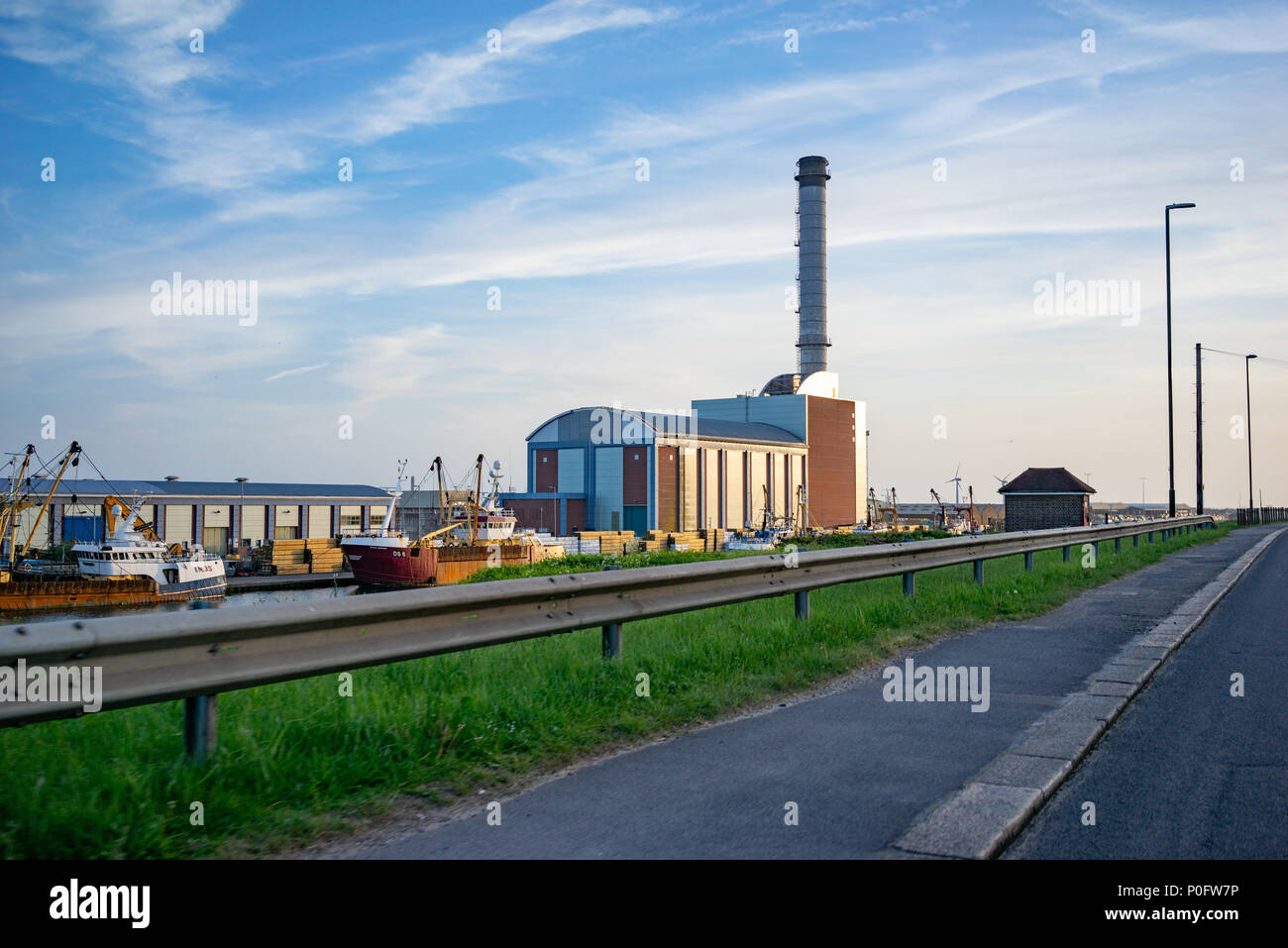 View of Shoreham power station from the coast road in West Sussex ...