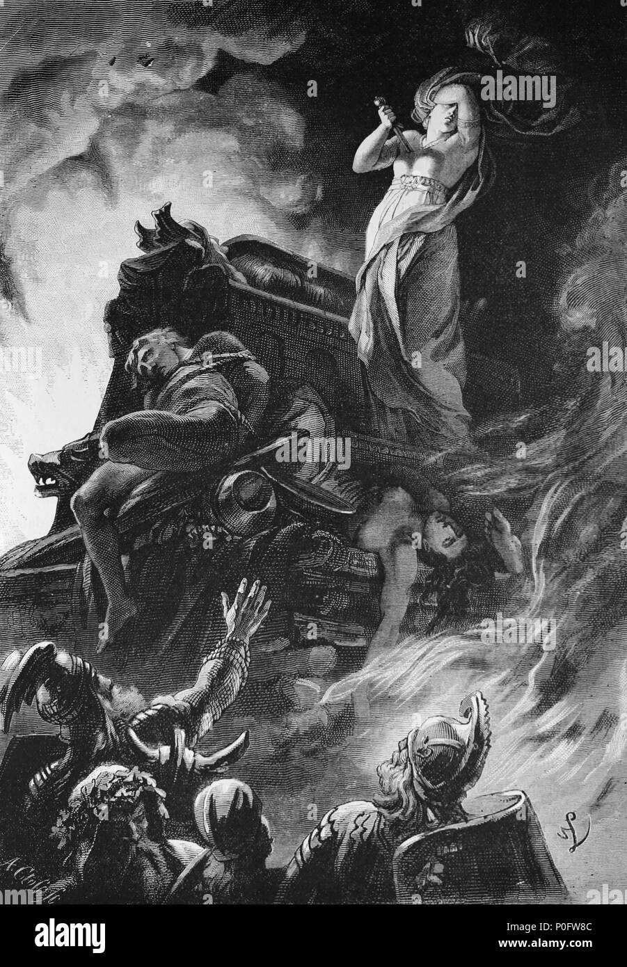 Paganism. Human sacrifice in ancient Germany. Engraving, 1882 of ...