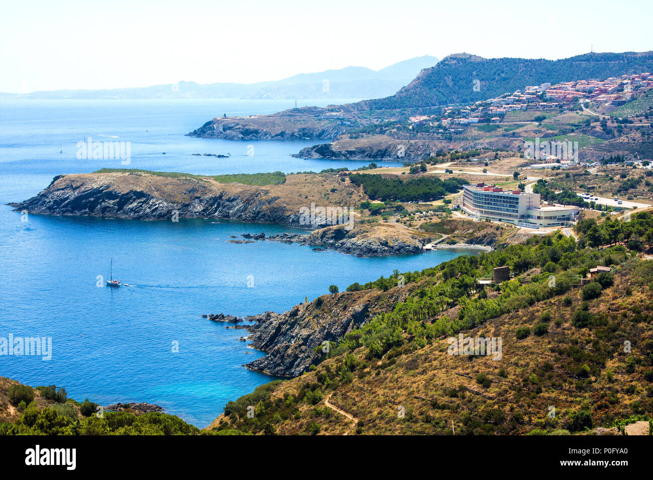 Rocky shore in marine reserve of Cerbere Banyuls, Mediterranean sea ...