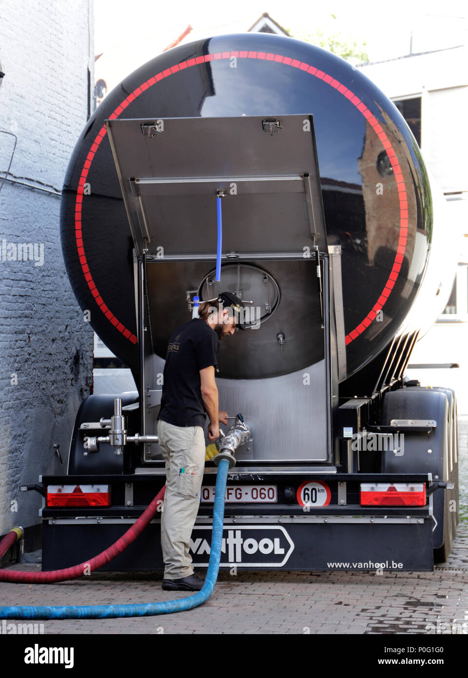 a truck is filled with beer, going to a different location to be ...