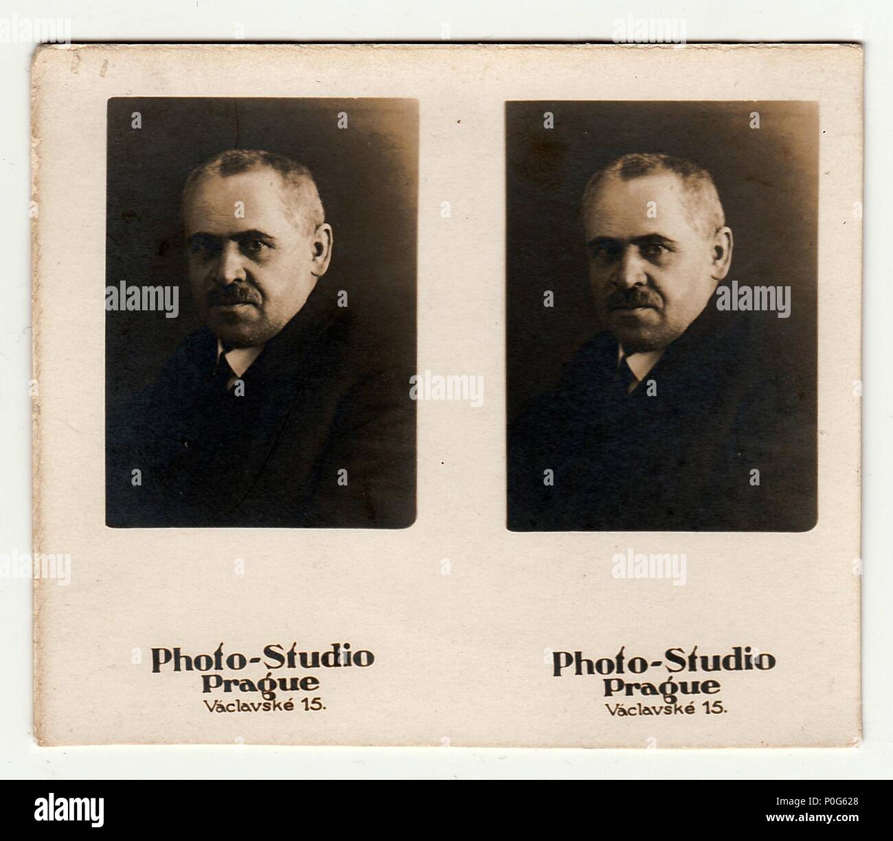 PRAGUE, THE CZECHOSLOVAK REPUBLIC, 1925: Vintage studio portrait of man ...