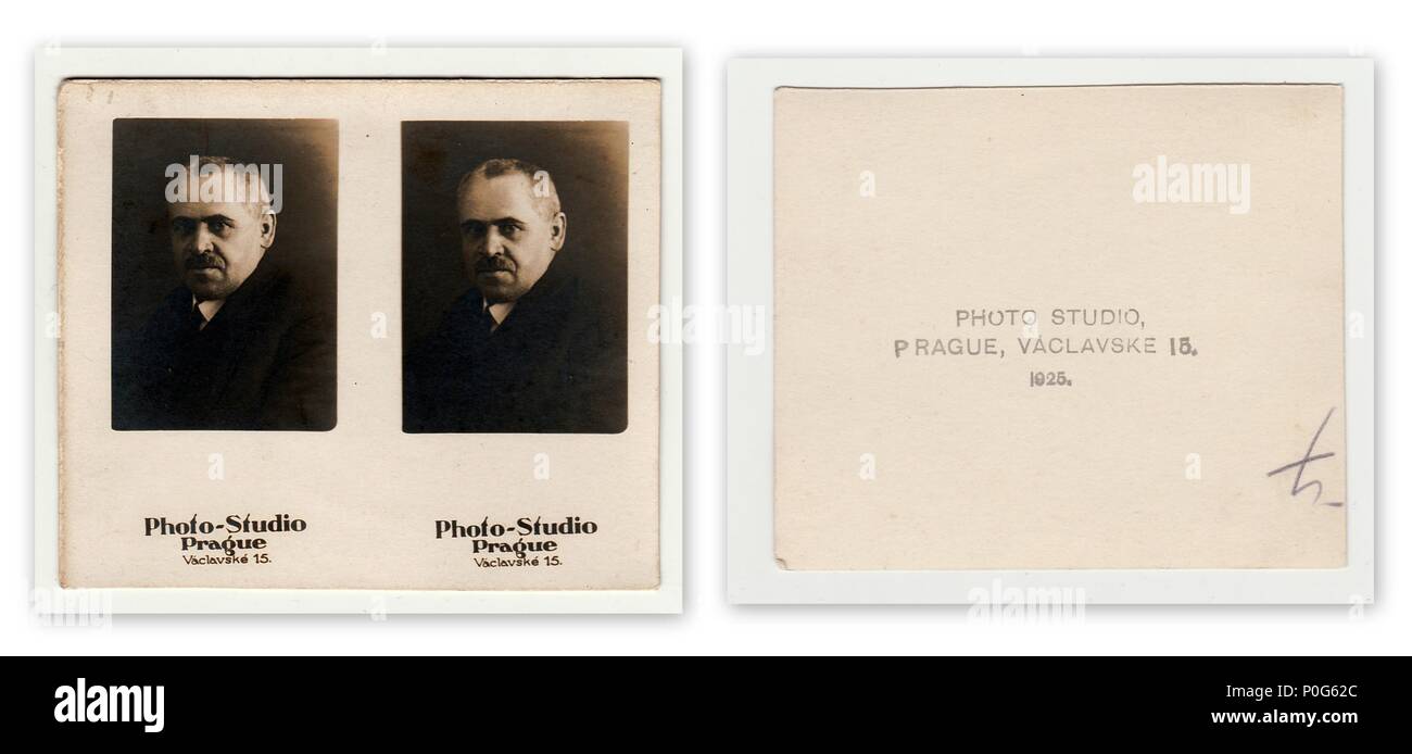 PRAGUE, THE CZECHOSLOVAK REPUBLIC, 1925: Front and back of vintage ...