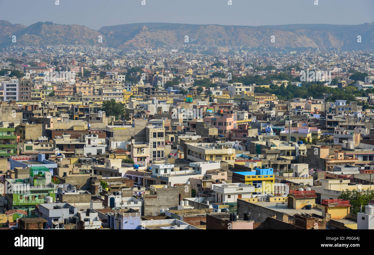 Aerial view of Jaipur, India. Jaipur is the capital and the largest ...