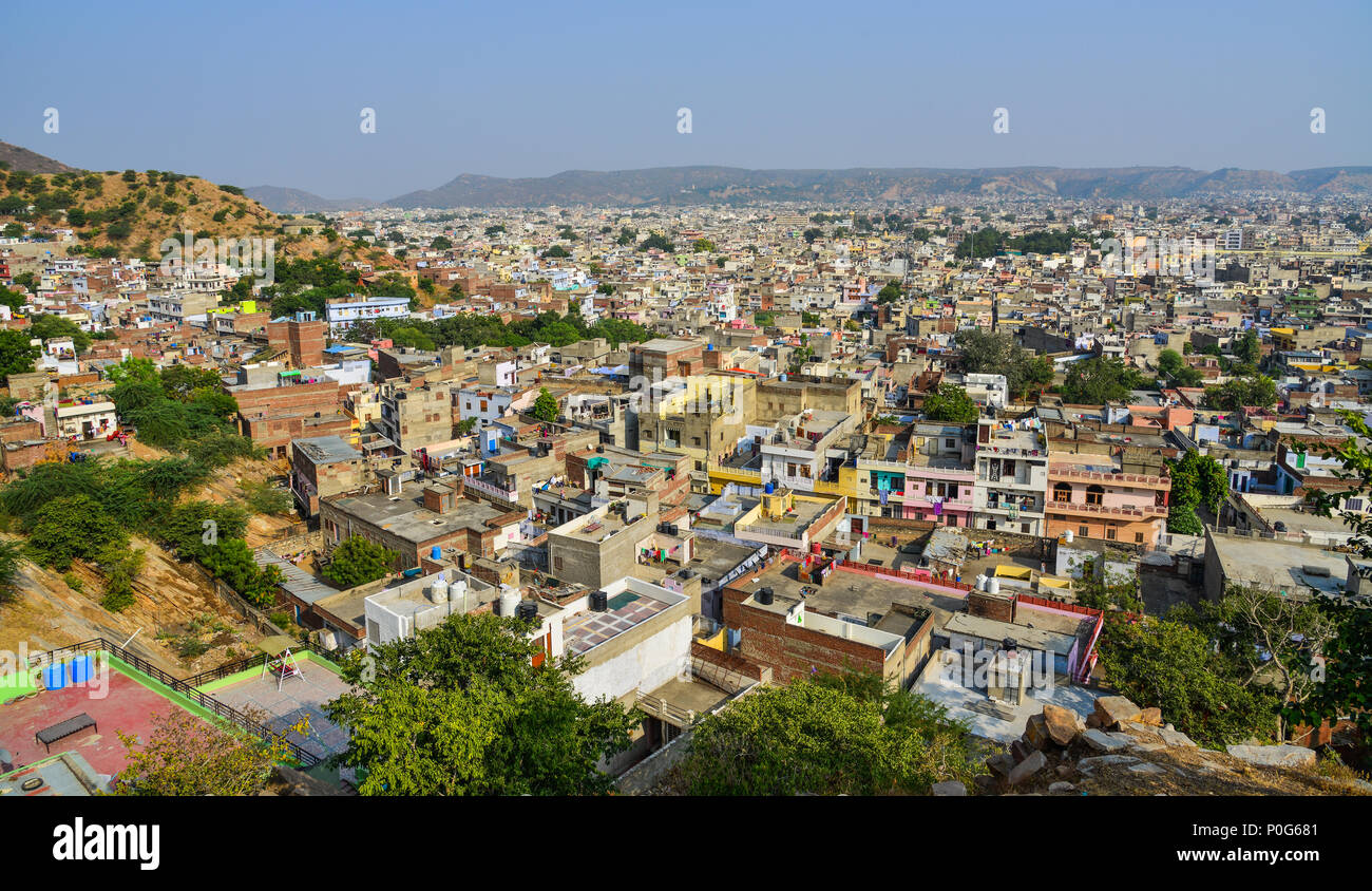 Aerial view of Jaipur, India. Jaipur is the capital and the largest ...