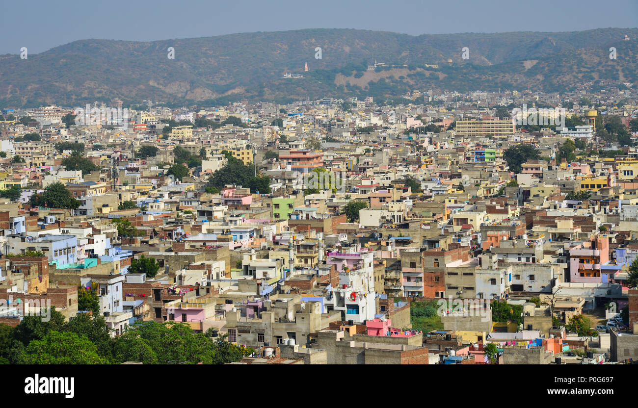 Aerial view of Jaipur, India. Jaipur is the capital and the largest ...
