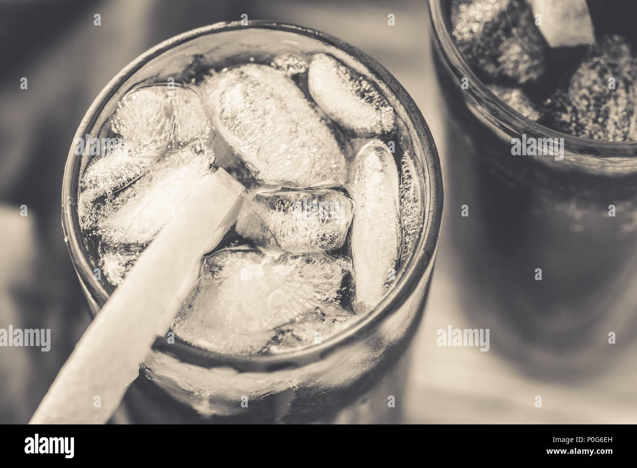 View From Above On The Refreshing Long Island Cocktails On A Table Close Up Black And White