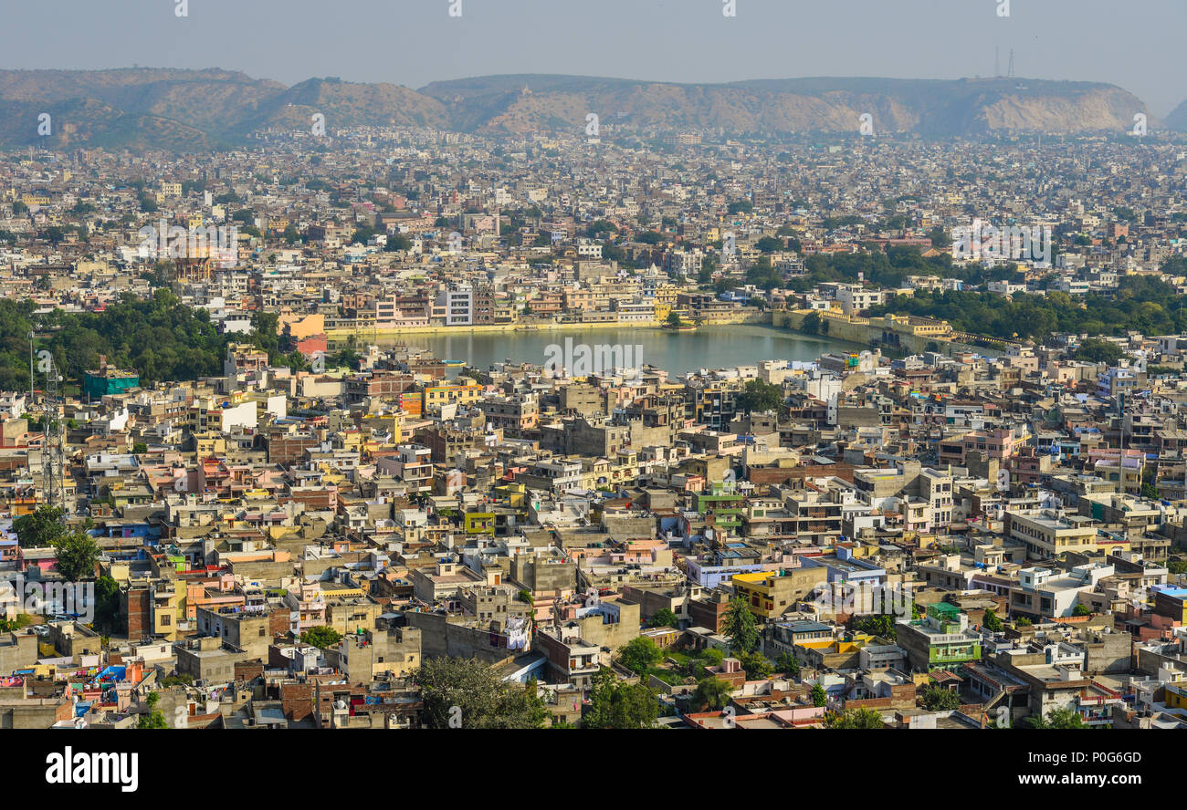 Aerial view of Jaipur, India. Jaipur is the capital and the largest ...