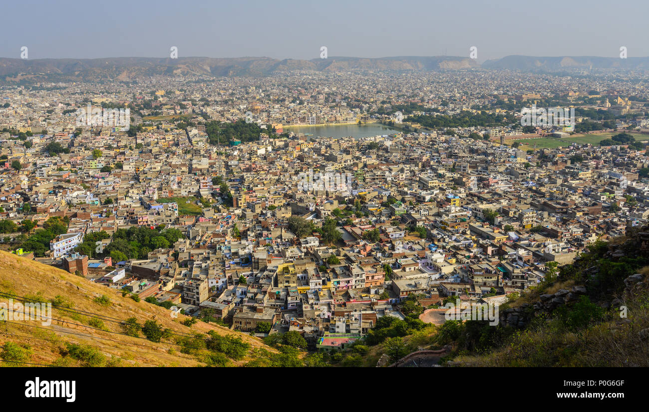 Aerial view of Jaipur, India. Jaipur is the capital and the largest ...