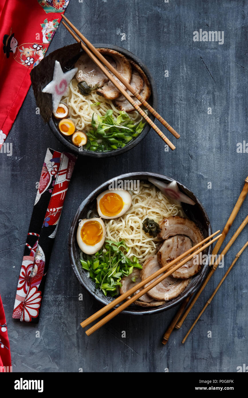 Japanese ramen soup with pork, egg and chives Stock Photo - Alamy