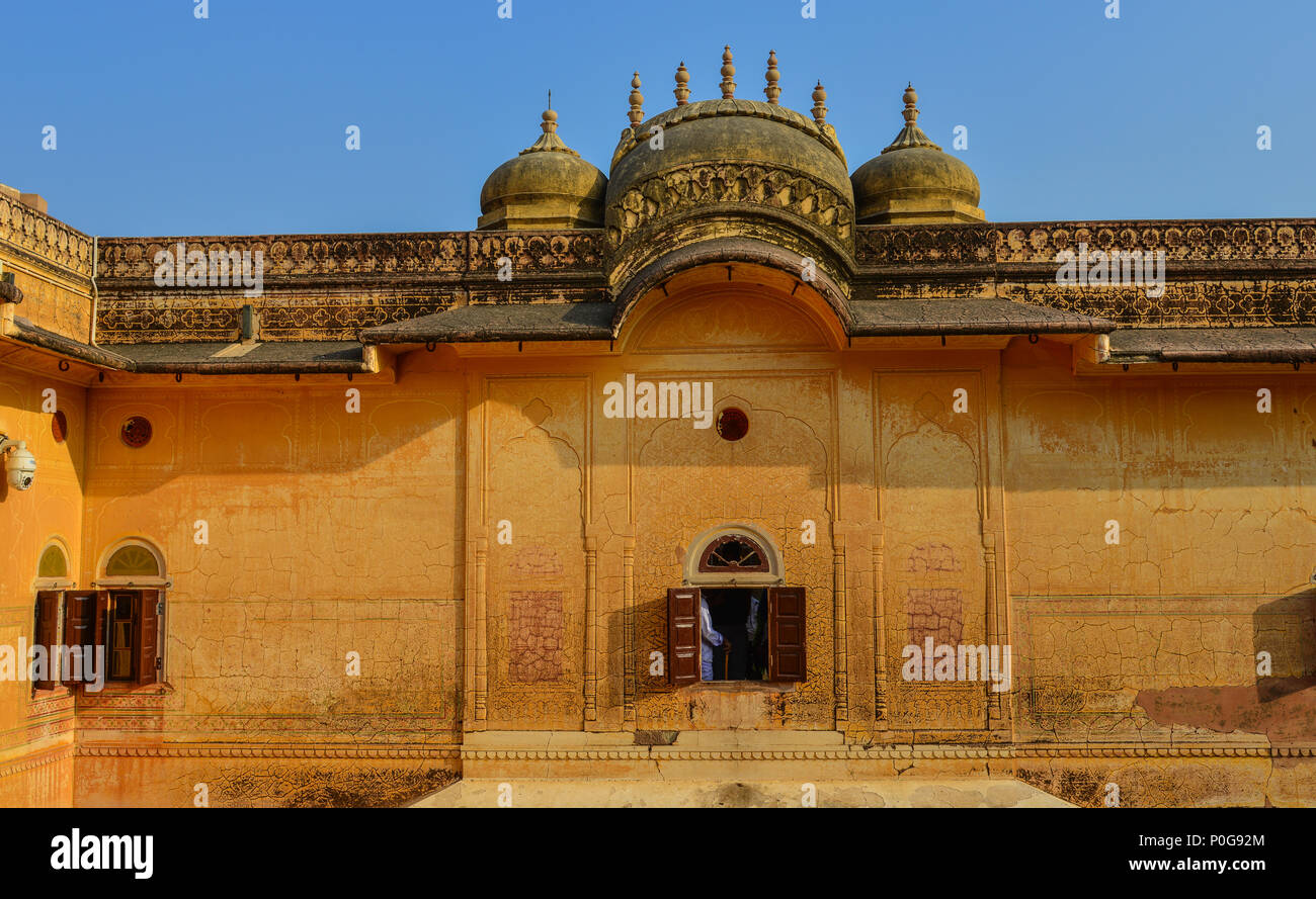 Architectures of Amber Fort at sunny day in Jaipur, India. Amer Fort is ...