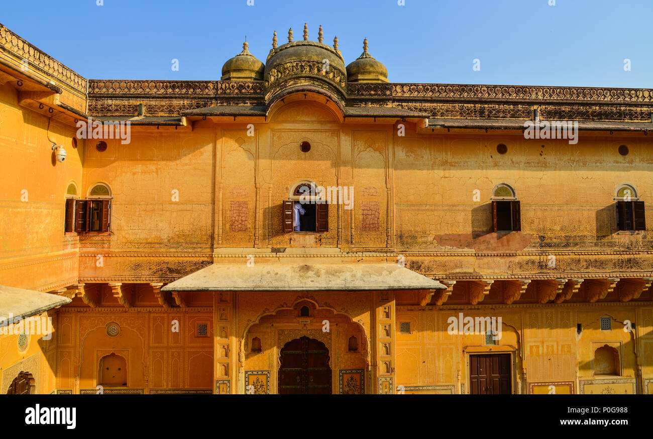 Architectures of Amber Fort at sunny day in Jaipur, India. Amer Fort is ...
