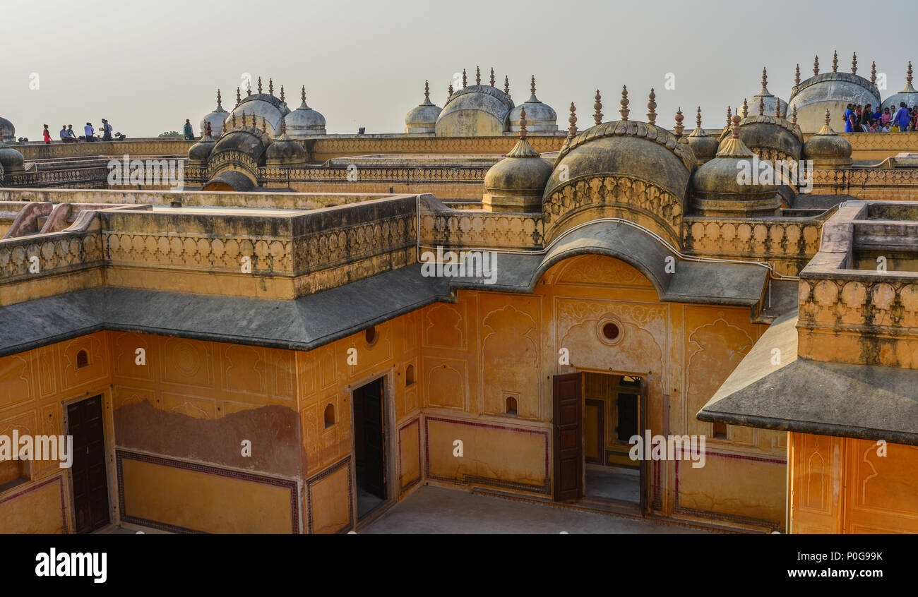 Jaipur, India - Nov 3, 2017. People walking on roof top of Jaigarh Fort ...