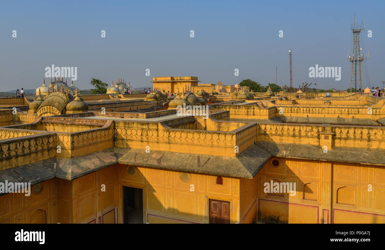 Jaipur, India - Nov 3, 2017. People walking on roof top of Jaigarh Fort ...