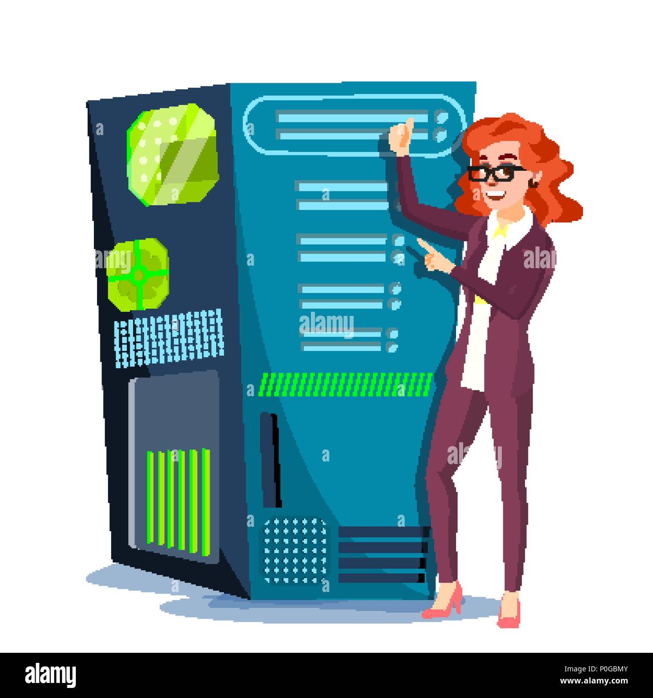 Data Center Vector Hosting Server And Woman Storage Cloud Network And Database Support
