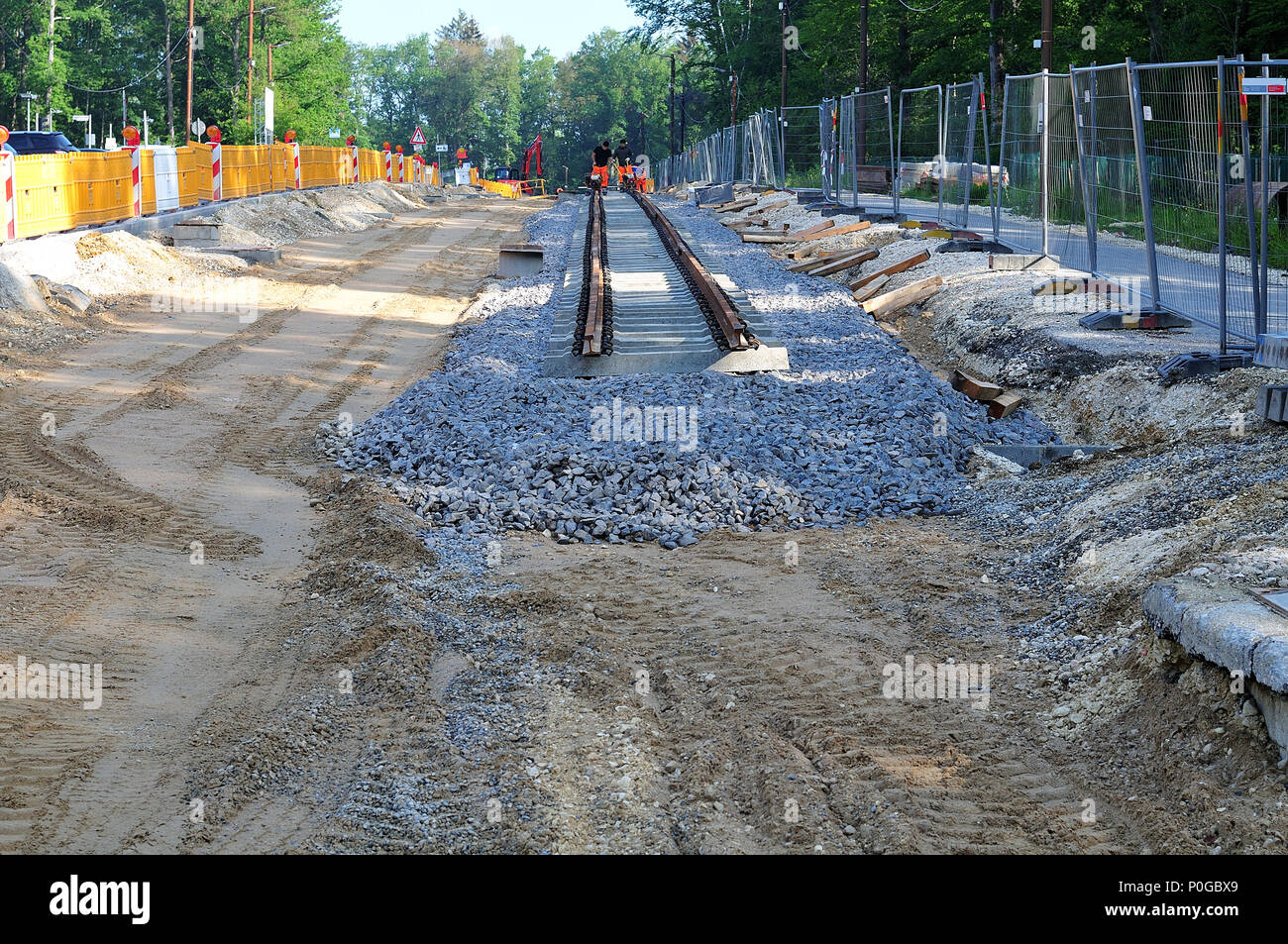 tramway tracks laid on concrete sleepers on a gravel bed at ...