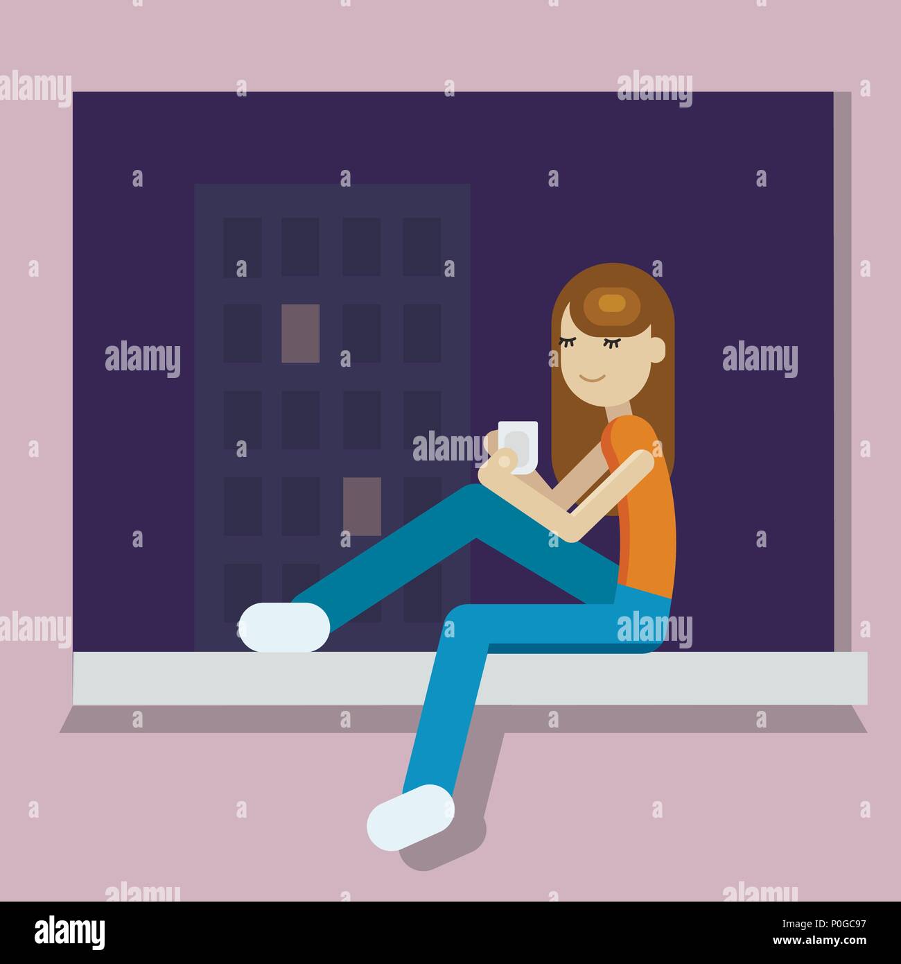 Woman rain on window Stock Vector Images - Alamy