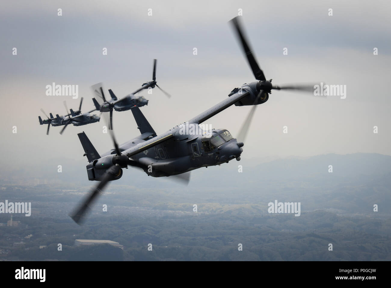 Four CV-22 Osprey tiltrotor aircraft assigned to the 353rd Special ...