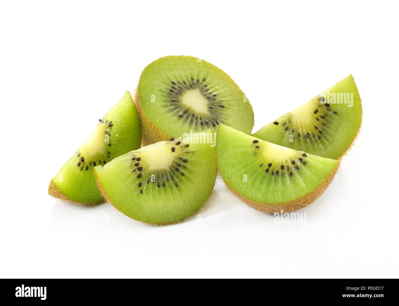 Whole kiwi fruit and his sliced segments isolated on white background ...