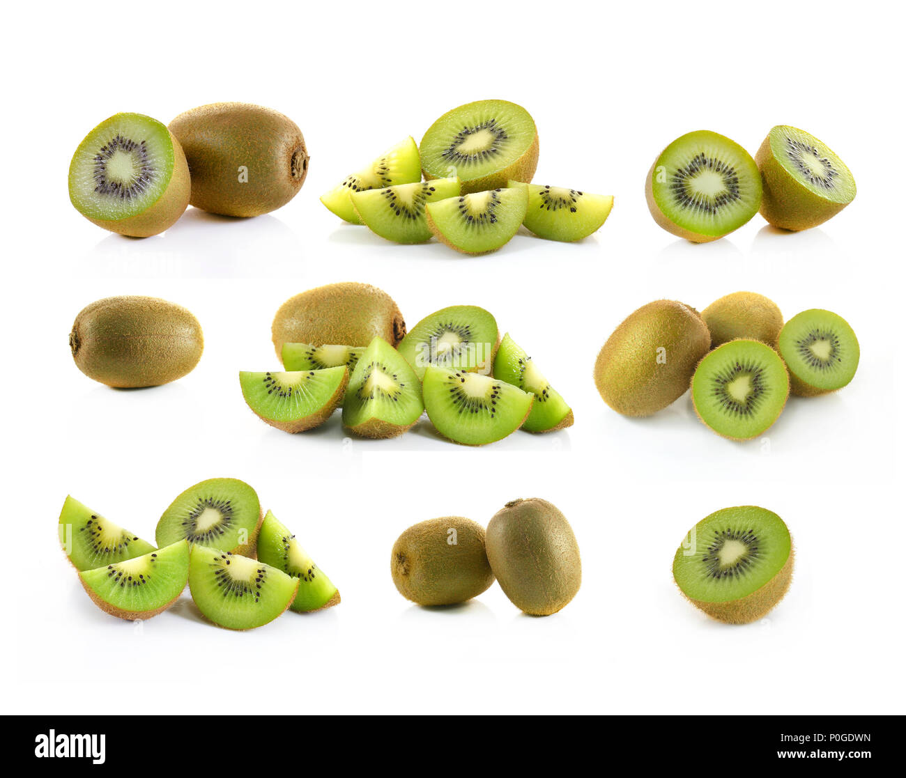 Whole kiwi fruit and his sliced segments isolated on white background ...