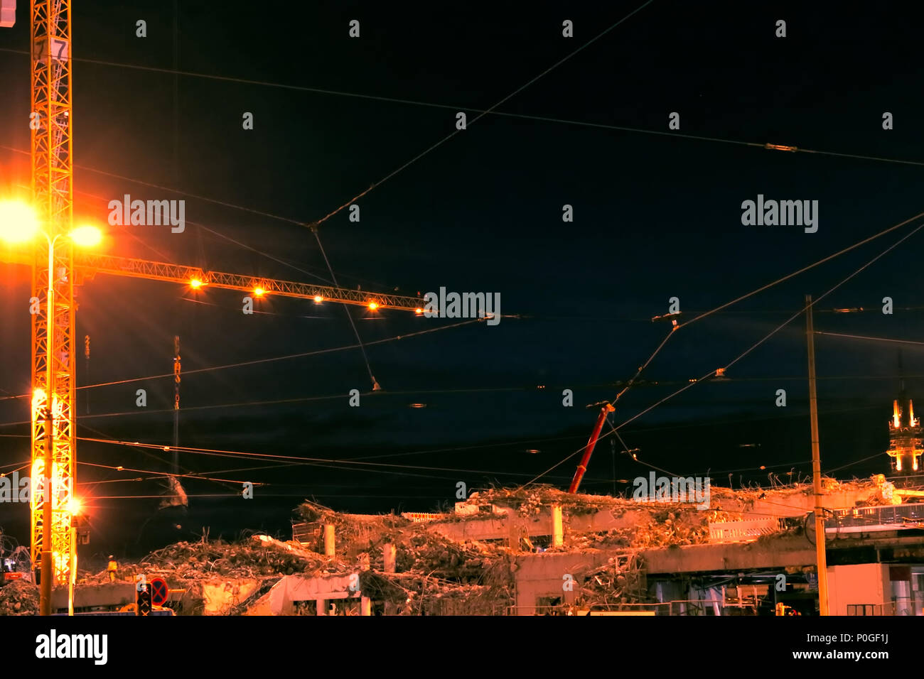 Large-scale urban construction. Demolition of old low-rise buildings in ...