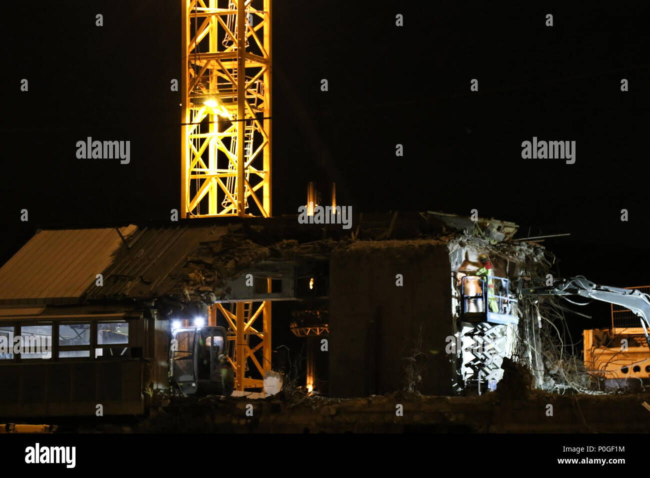 Large-scale urban construction. Demolition of old low-rise buildings in ...