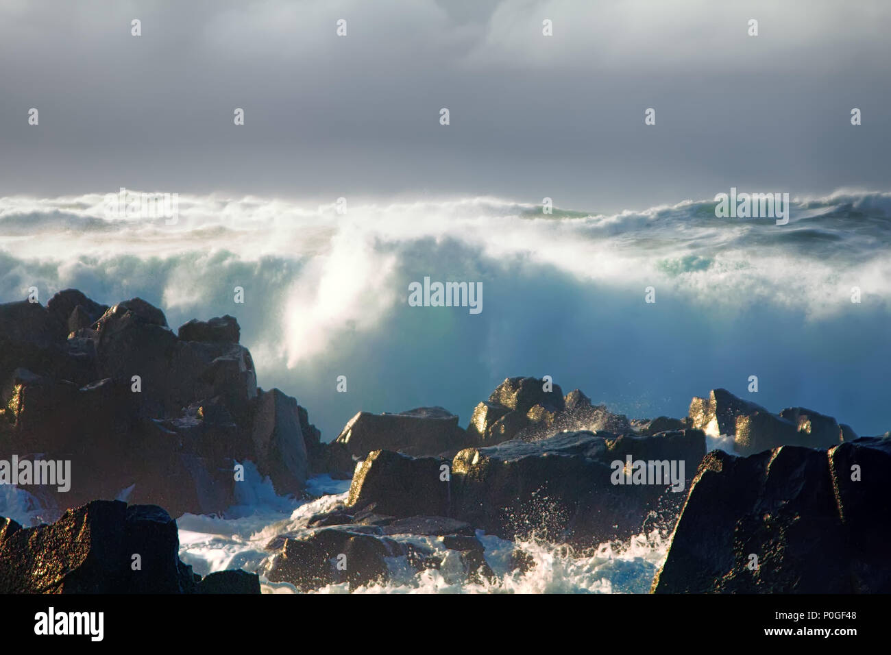 Wall of water like tsunami - turbulent waves of Pacific ocean more than ...