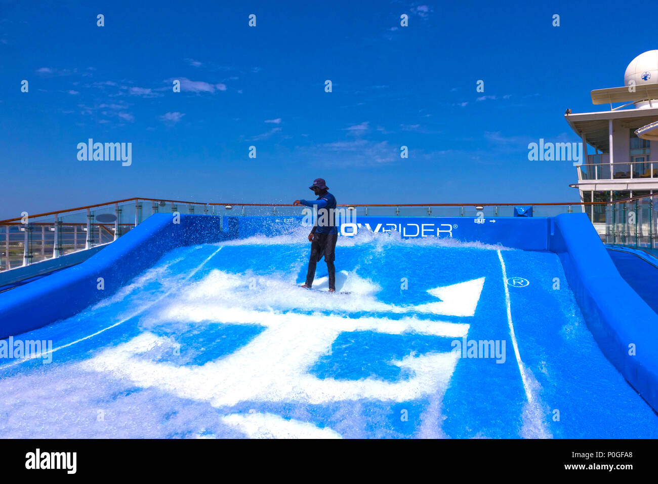 Cape Canaveral, USA - APRIL 29, 2018: Man surfing on the FlowRider ...