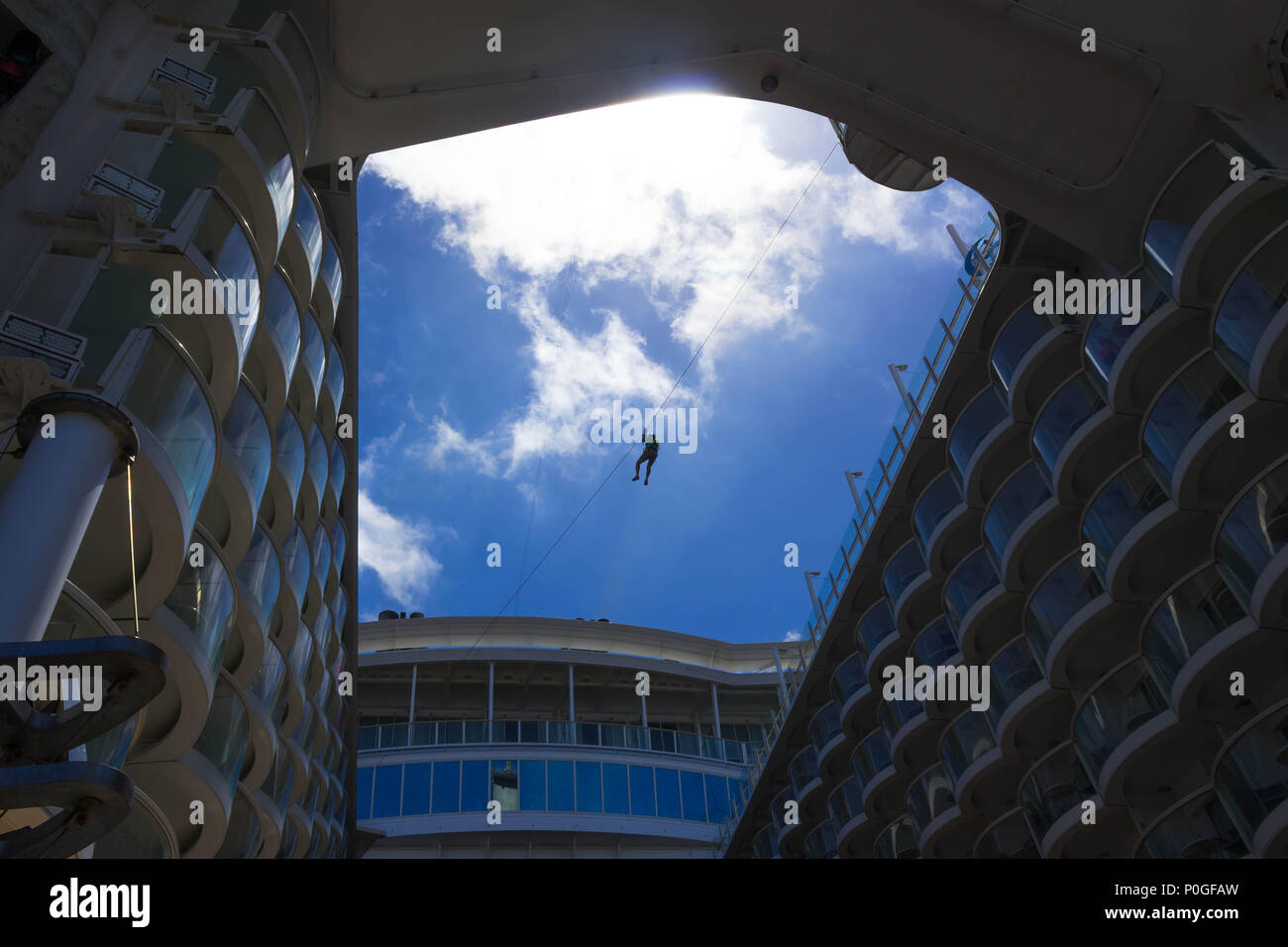 Cape Canaveral, USA - May 05, 2018: The passenger flying at zip line at ...