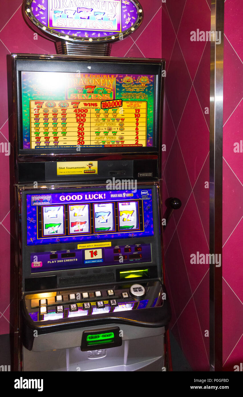 Cape Canaveral, USA - April 30, 2018: Slot machines in the casino on a ...