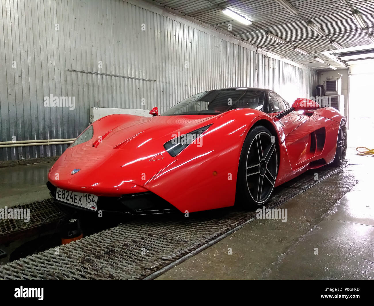Novosibirsk, Russia - 05.28.2018: Marussia b1 front view. Photography of a Russian supercar in ...