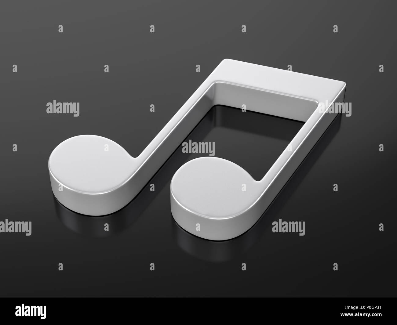 Metallic music note symbol on a black background. 3d illustration Stock ...