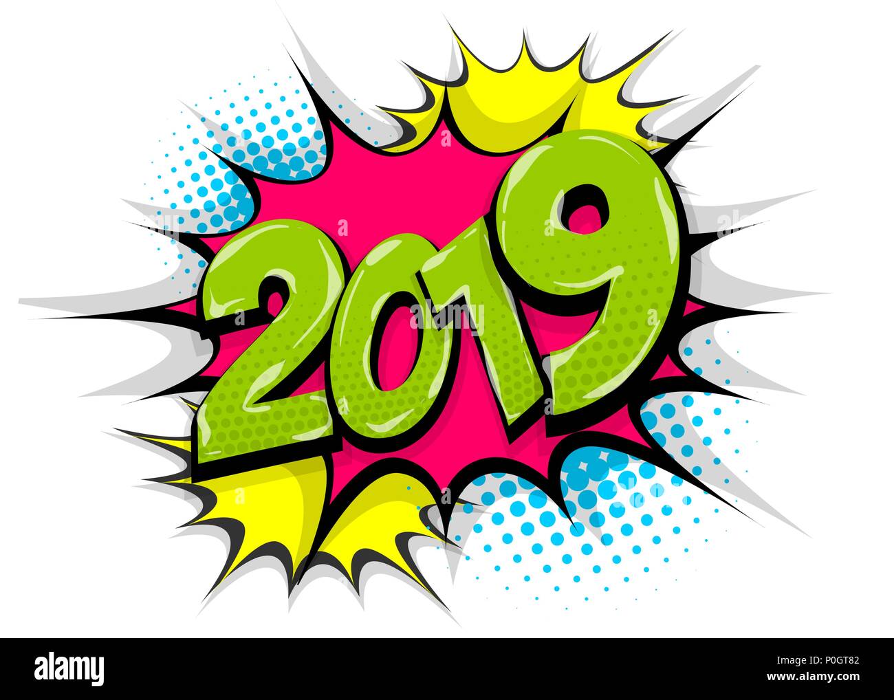 2019 year pop art comic book text speech bubble Stock Vector Image ...