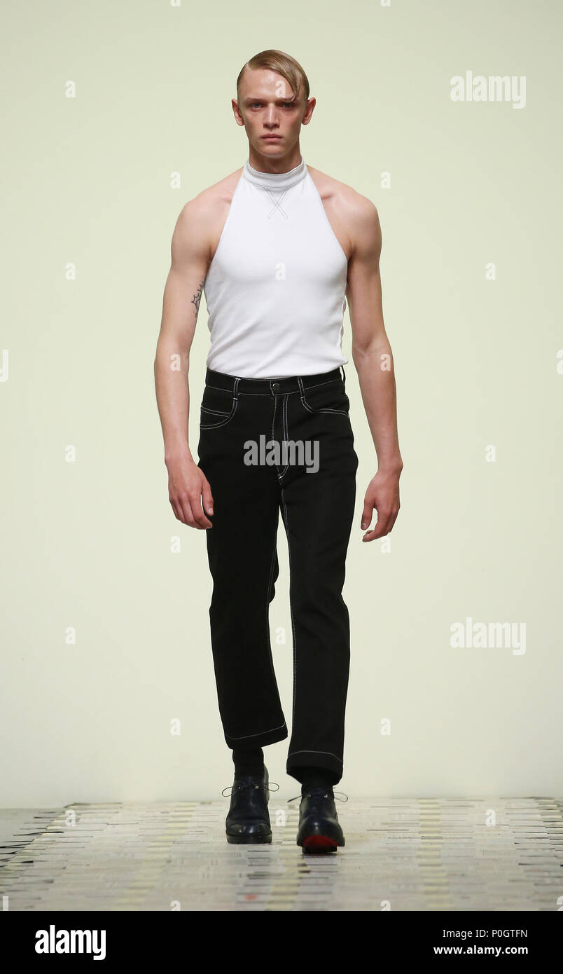 A model on the catwalk for the Daniel W. Fletcher show during London ...