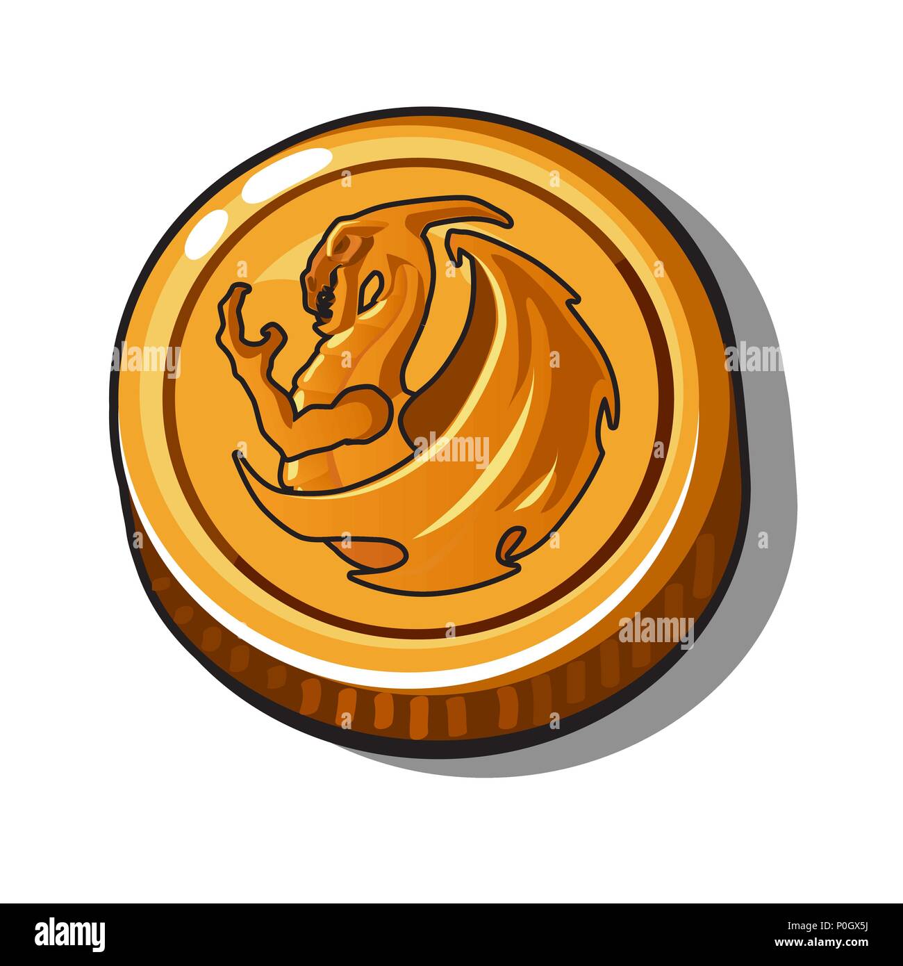 Gold coin with the image of a dragon on isolated white background ...