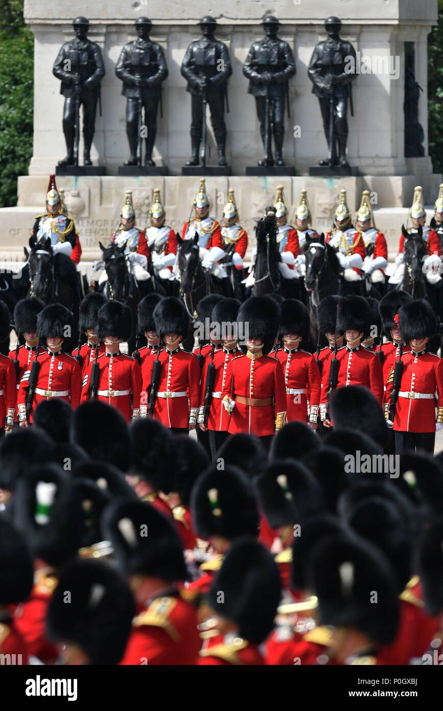 Soldiers of the 1st Battalion Coldstream Guards during the Trooping the ...