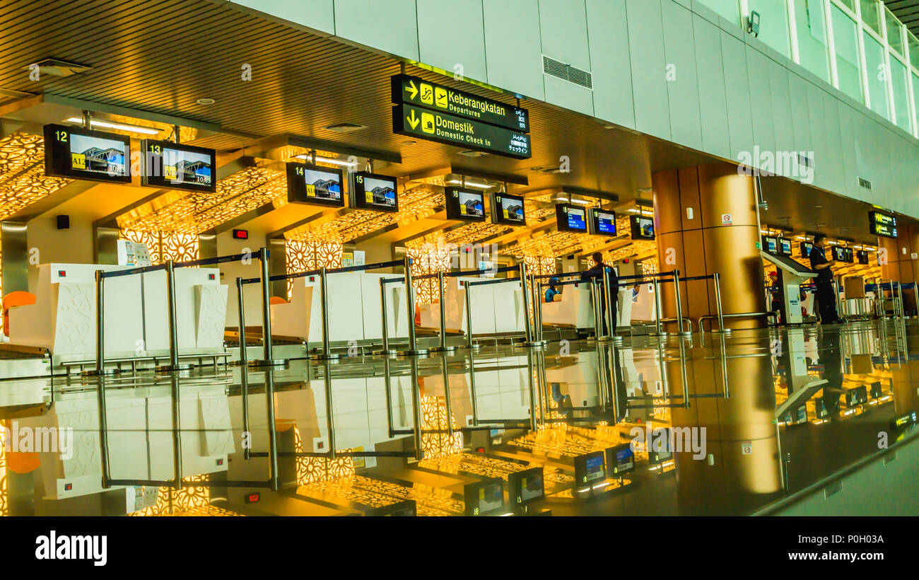 check-in counter in the airport with beautiful lighting. beautiful ...