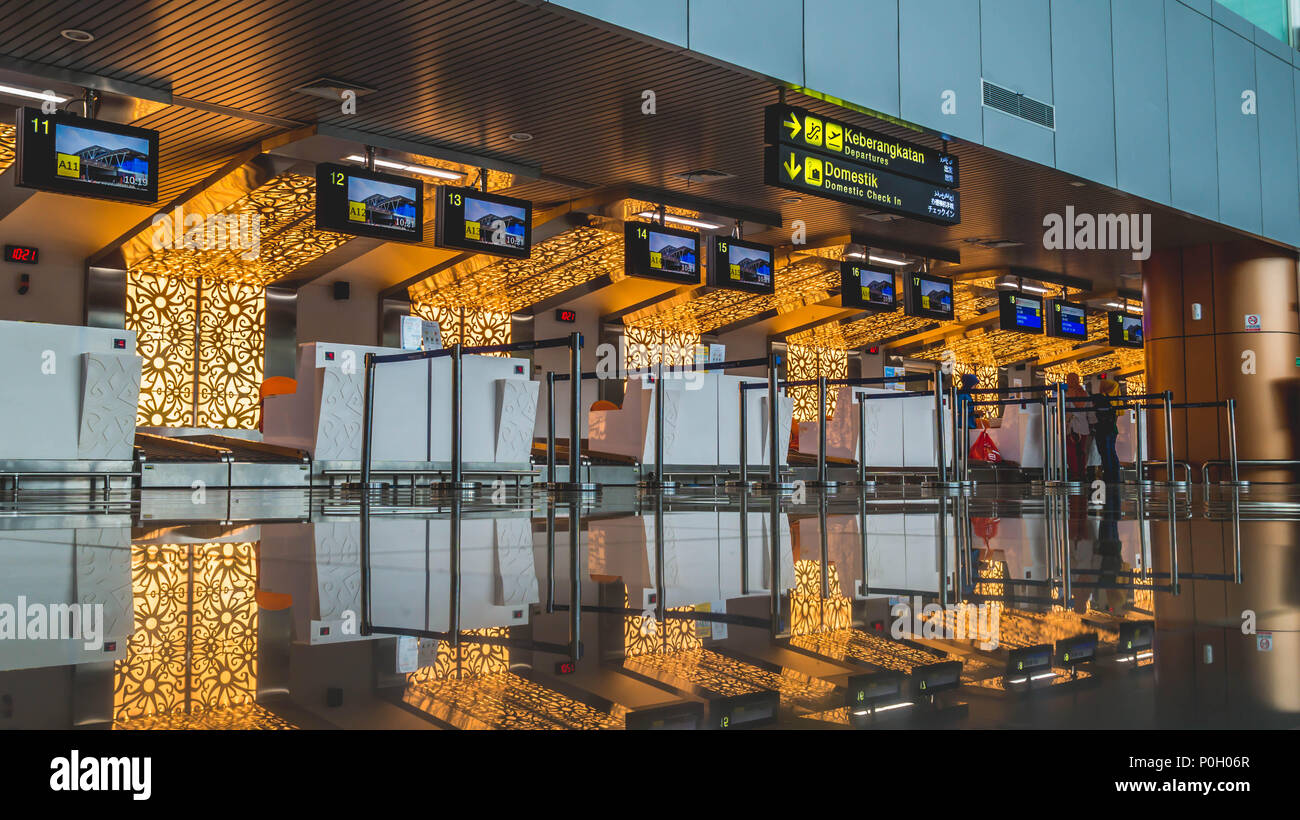 check-in counter in the airport with beautiful lighting. beautiful ...