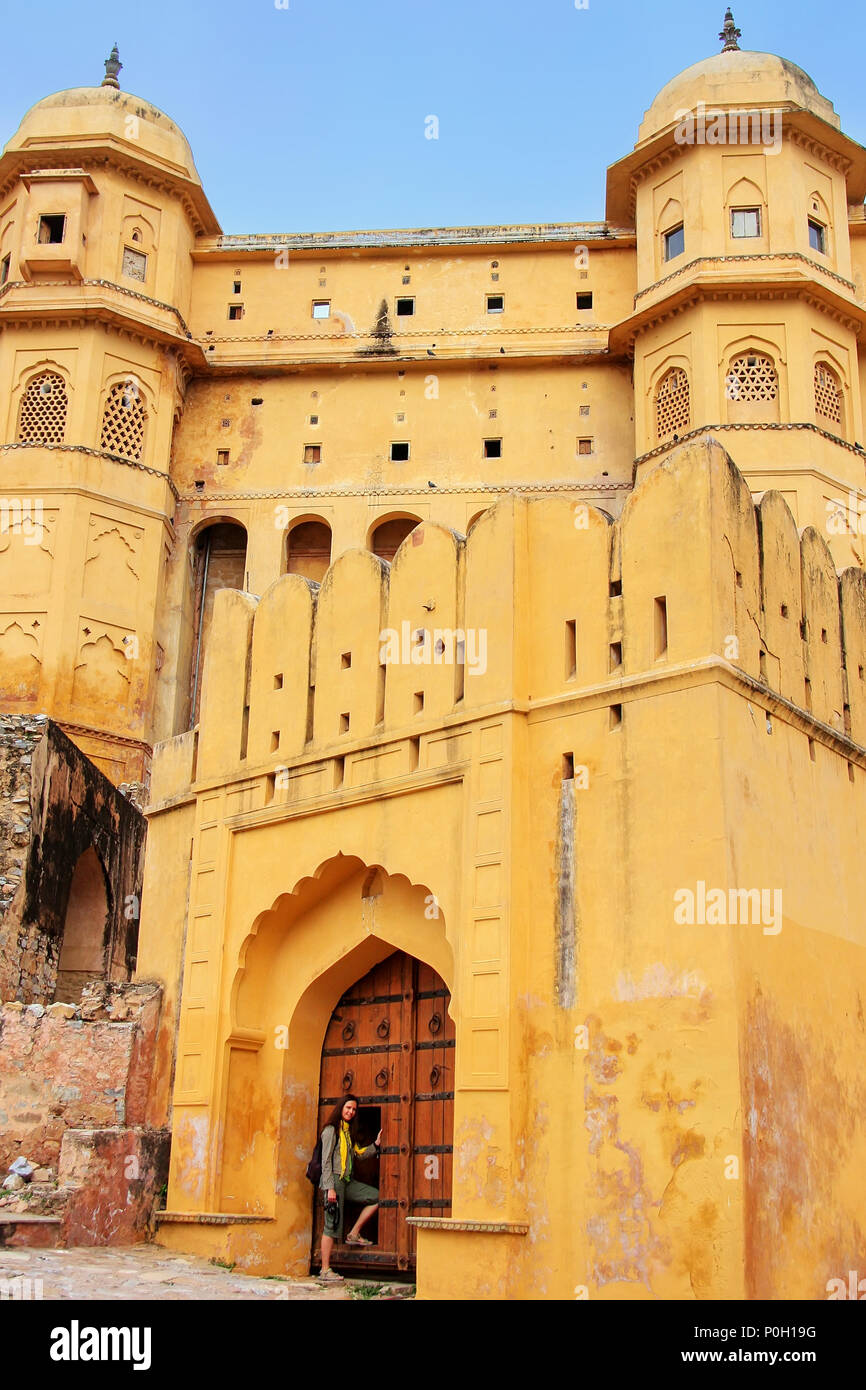One of the gates in Amber Fort, Rajasthan, India. Amber Fort is the ...