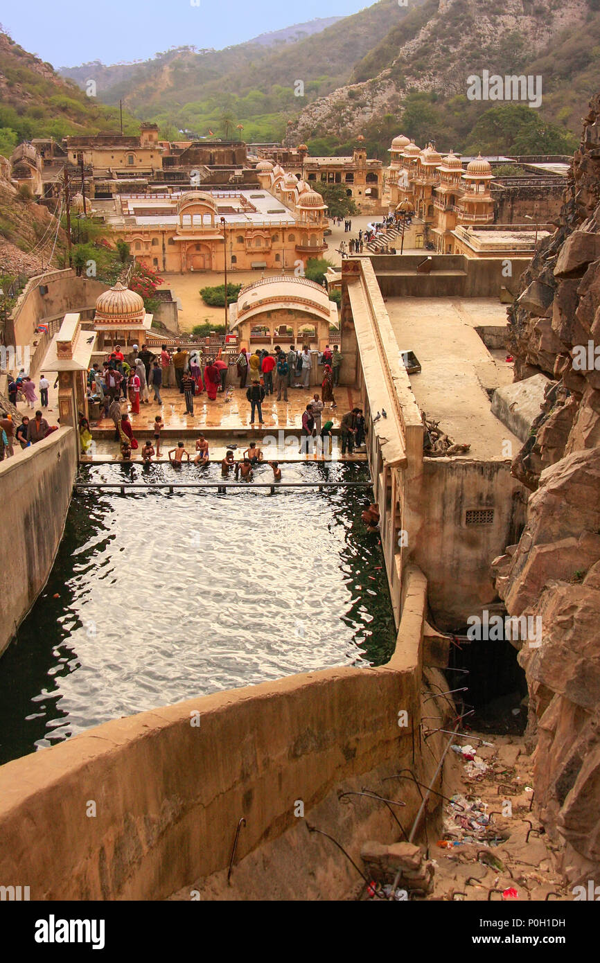 Galtaji Temple near Jaipur, Rajasthan, India. It consists of a series ...