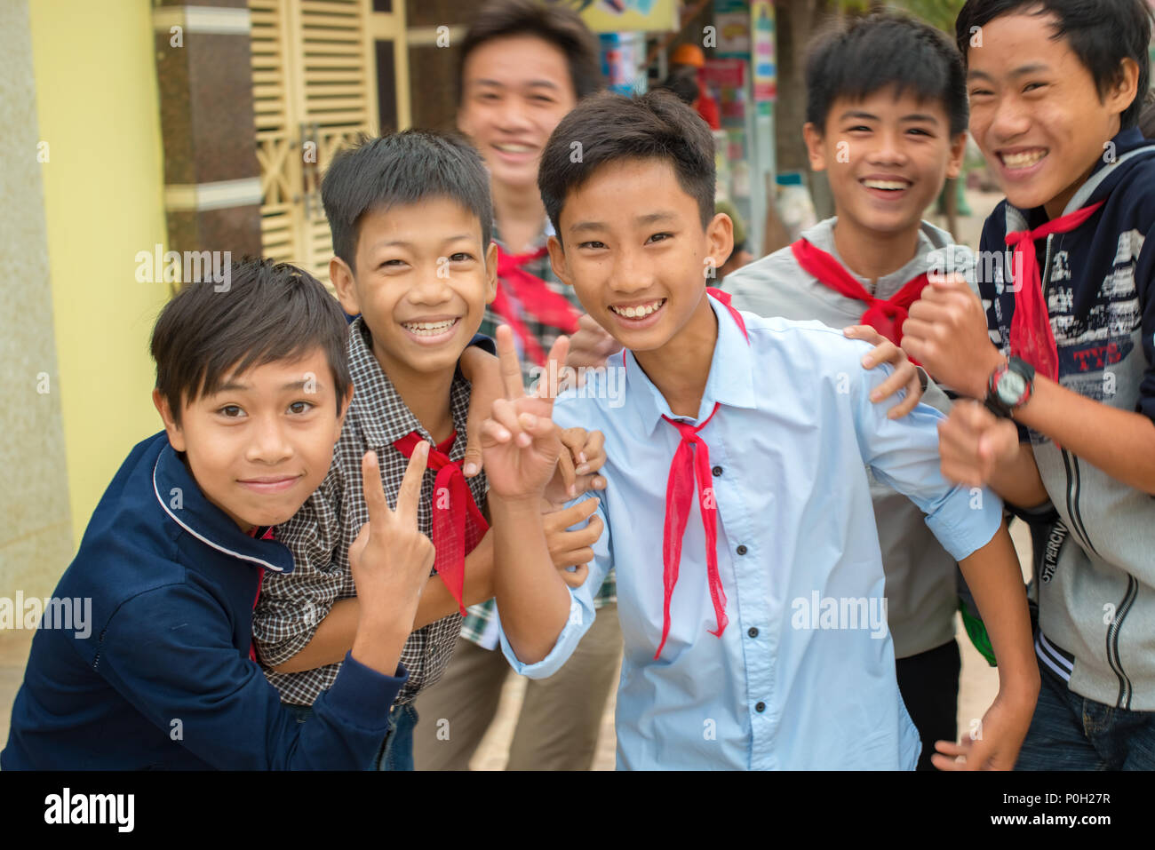 Vinh, Vietnam - November 1, 2017: Young teenage boys on the street in ...