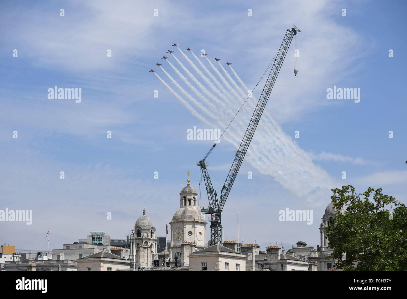 RAF Red Arrows during a flypast over Buckingham Palace, in central ...