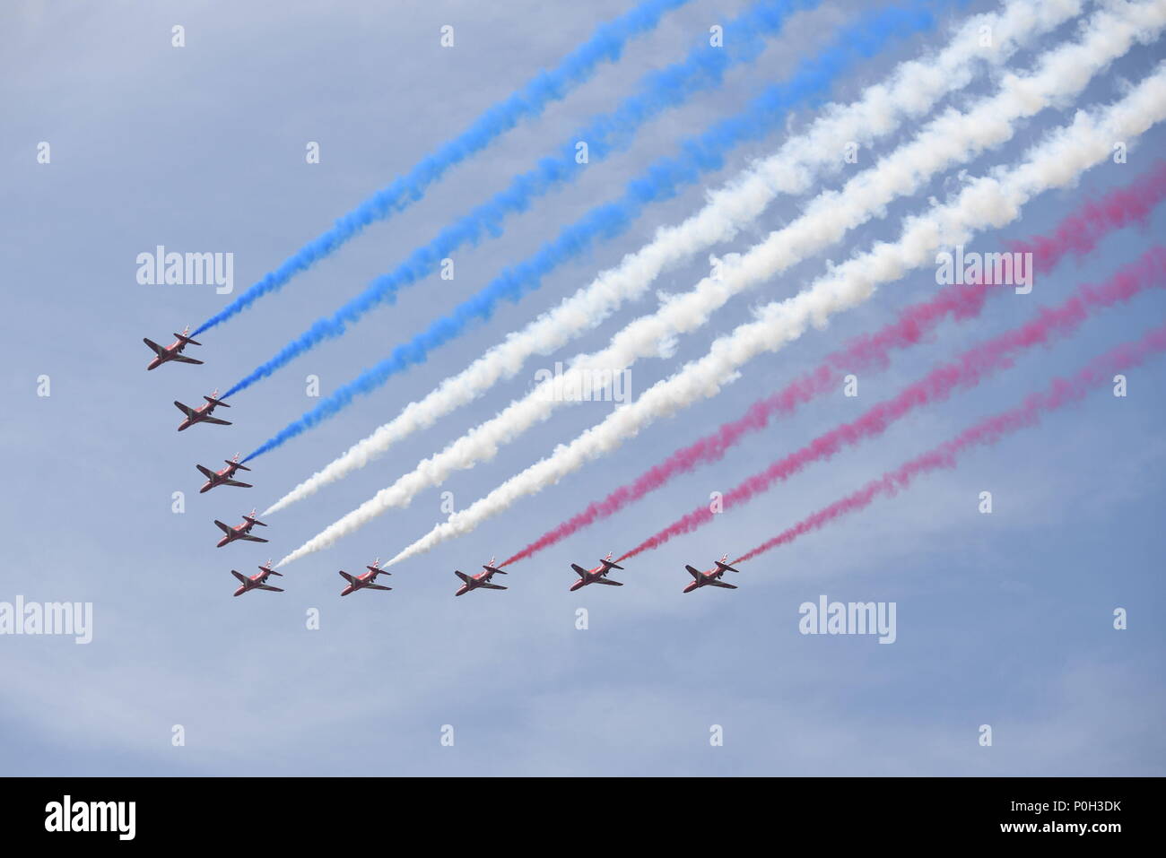 RAF Red Arrows during a flypast over Buckingham Palace, in central ...