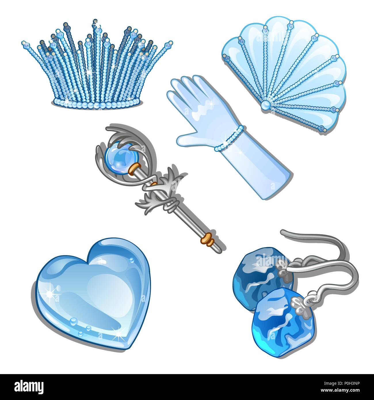 The set of items and stylish decorations of ice isolated on a white ...