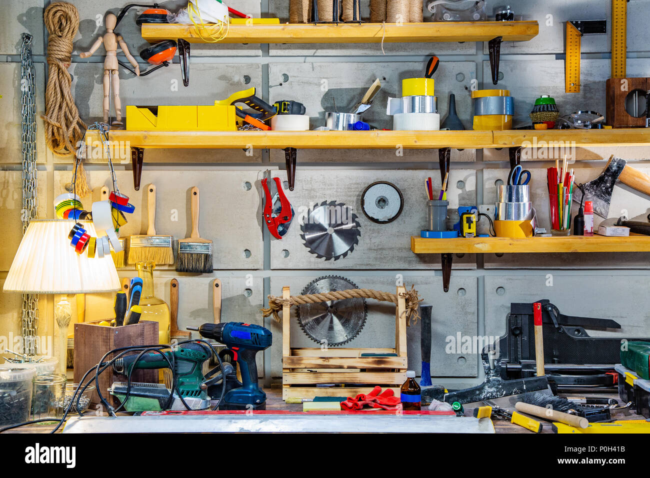 carpentry workshop equipped with the necessary tools Stock Photo - Alamy