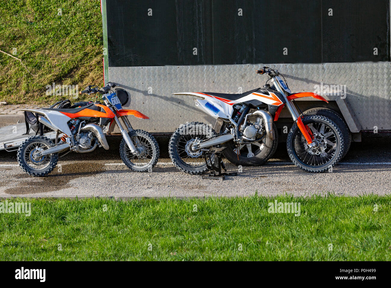 mountain off-road motorcycles in the parking Stock Photo - Alamy