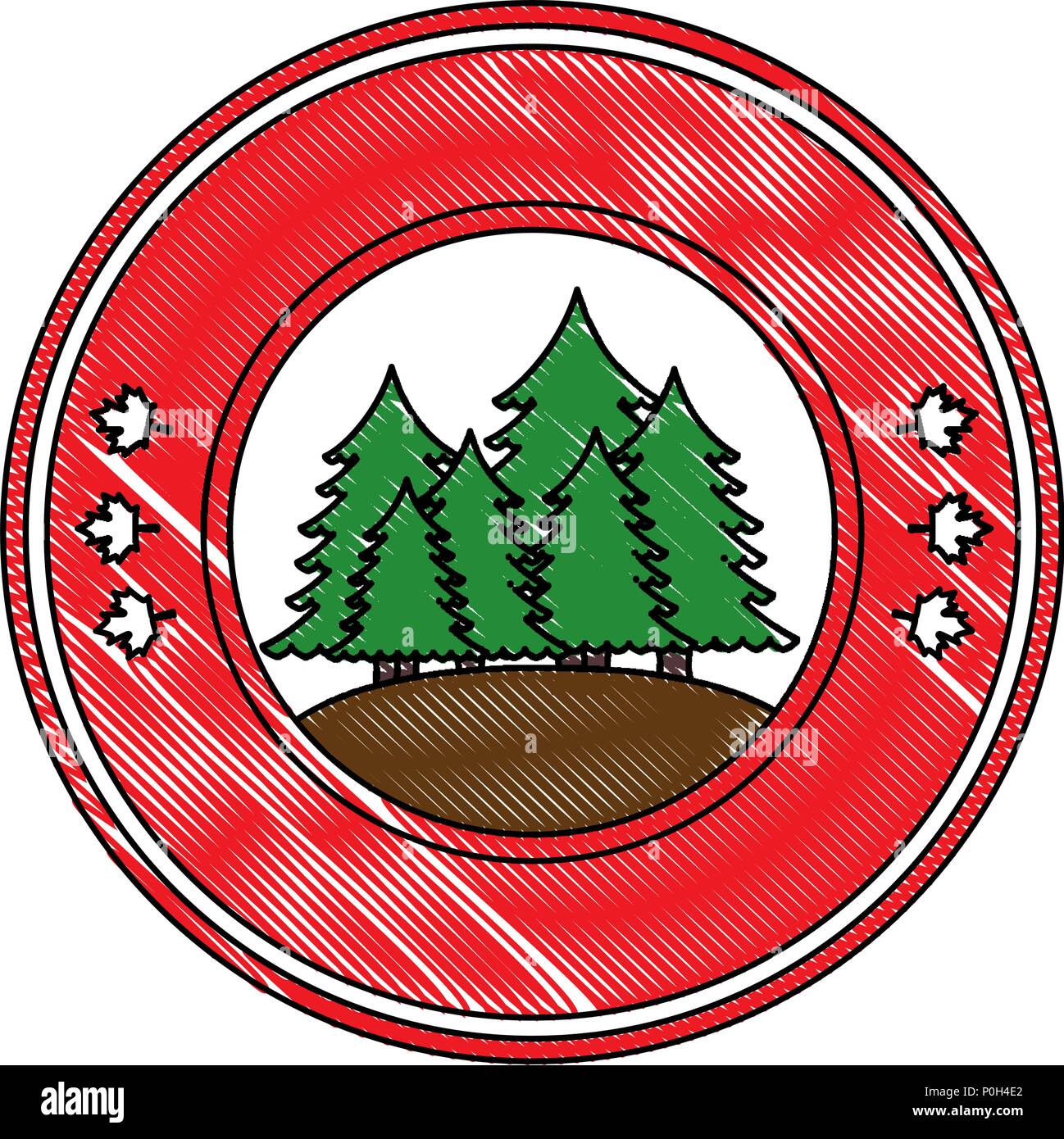 pines trees forest scene seal stamp vector illustration design Stock ...