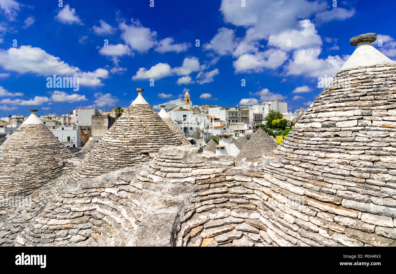Alberobello, Puglia, Italy: Cityscape over the traditional roofs of the ...